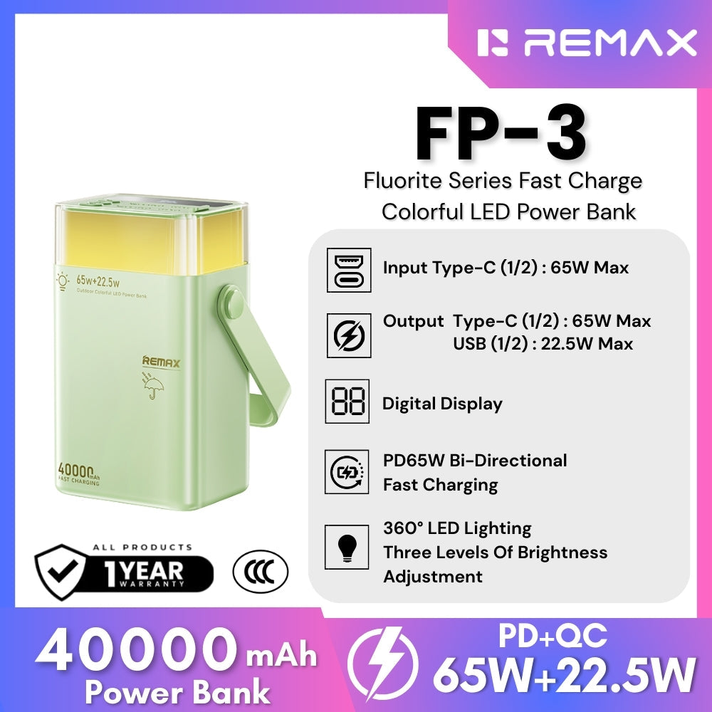 REMAX - FP-3 60000mAh Fluorite Series 65W Fast Charging Colorful LED P ...
