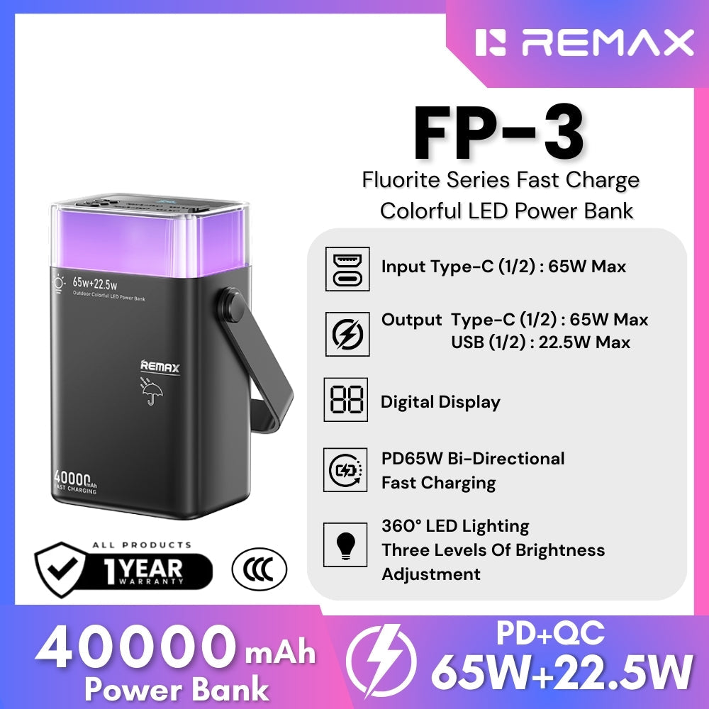 REMAX - FP-3 60000mAh Fluorite Series 65W Fast Charging Colorful LED P ...