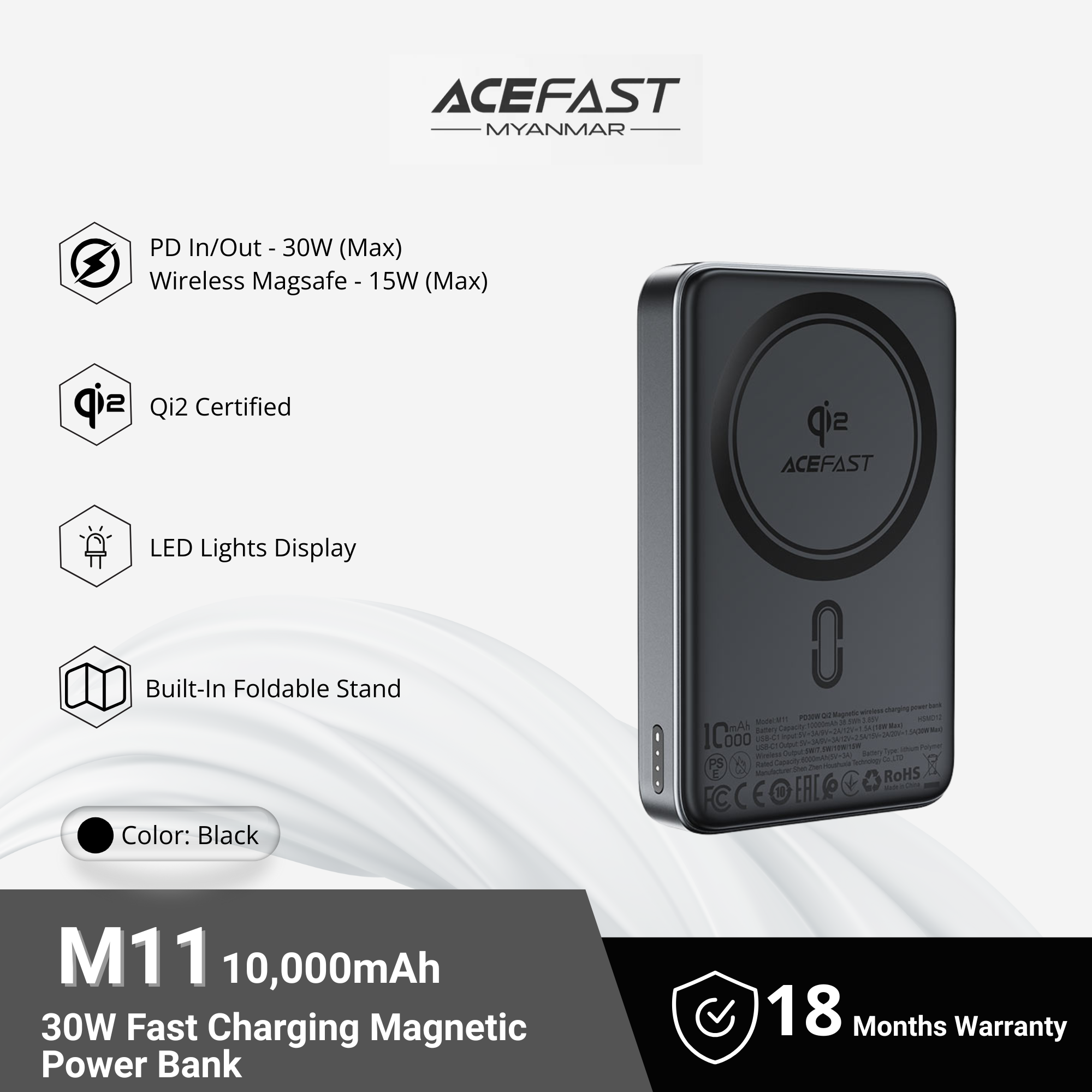 ACEFAST - M11 10000mAh PD Magnetic Wireless Fast Charging Power Bank ...